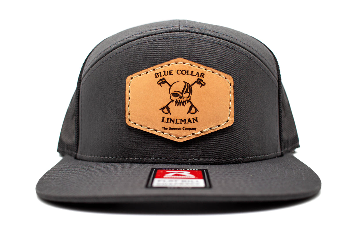 "Blue Collar Lineman" Leather Patch Flat Bill Snapback – The Lineman ...