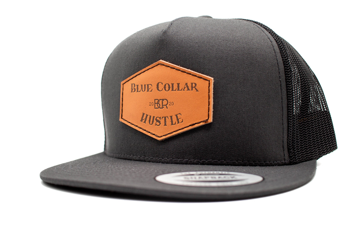 "Blue Collar Hustle" Leather Patch Flat Bill Snapback – The Lineman Company